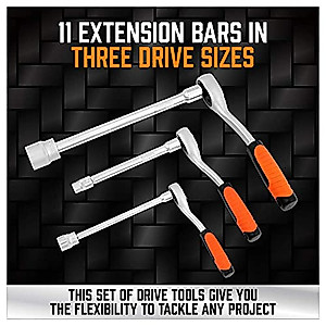 HORUSDY 20-Piece Extension Bar Set, 1/4", 3/8" and 1/2" Drive Socket Extension Set