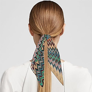 UIWOLTIK Geometric Zig Zag Stripes Silk Scarf for Hair Wrapping at Night Scarves for Women Light weight Silk Hair Wrap Bandana for Sleeping 35 Inch Square Scarf