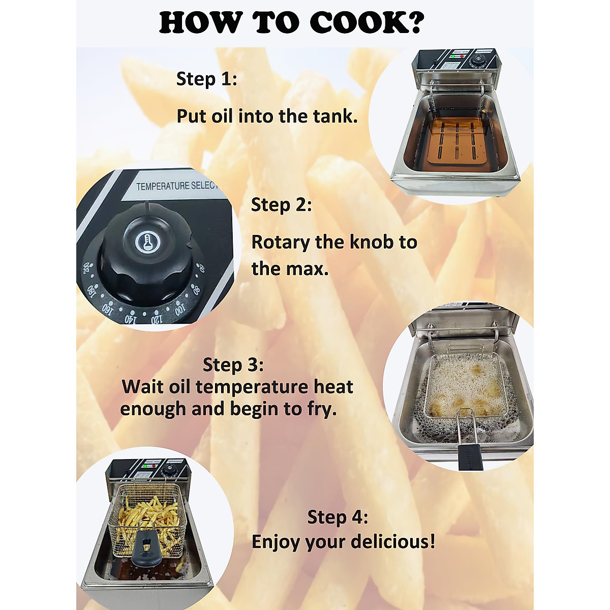 Electric Deep Fryer 6 Liter Stainless Steel French Fries Fryer Pan Economic Type Home Use Party use or Small Commercial Use Counter Top 6QT 110V 120-460°F Chicken Fryer