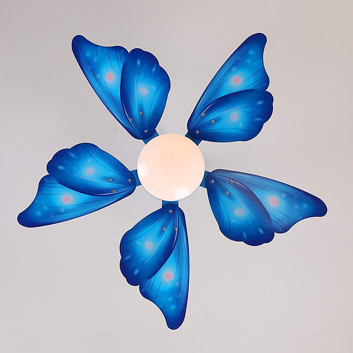 KWOKING Lighting Creative Butterfly Wing Ceiling Light and Fan with Remote Control 5 Blades LED Bedroom Hanging Fan Light Adjustable Speed for Kids Bedrooms - Blue