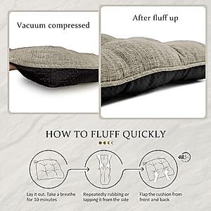 LOVTEX Kitchen Chair Cushions Set of 4, Non-Slip Chair Cushions for Dining Chairs, Shredded Memory Foam Chair Pads with Ties, Tufted Dining Chair Cushions, 15.5" x 15.5", Khaki