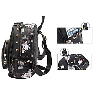 American Shield Girls Mini Cute Waterproof butterfly Backpack Small Casual Lightweight Women Fashion Light Black Leather Daypack 651, Black
