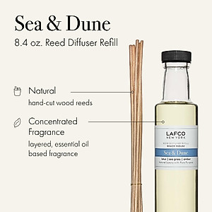 LAFCO New York Reed Diffuser Refill, Sea & Dune - 8.4 oz - Up to 4-Month Fragrance Life - Includes Natural Wood Reeds - Free of Dyes & Propellants - Made in The USA