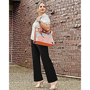 G4Free Petite Wide Leg Pants for Women Flare Dress Pants with Pockets Cross Waist Stretch Bootleg Sweatpants for Casual Work(Black,L,29")