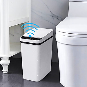 Anborry 2 Pack Bathroom Touchless Trash Can 2.5 Gallon Smart Automatic Motion Sensor Rubbish Can with Lid Waterproof Narrow Small Garbage Bin for Kitchen, Office, Living Room, Bedroom(Black+White)