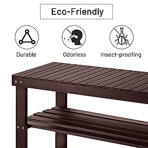 Wonder Comfort Shoe Rack Bench 3-Tier Bamboo Storage Organizer Shelf for Bathroom Entryway Hallway Corridor Living Room, Brown
