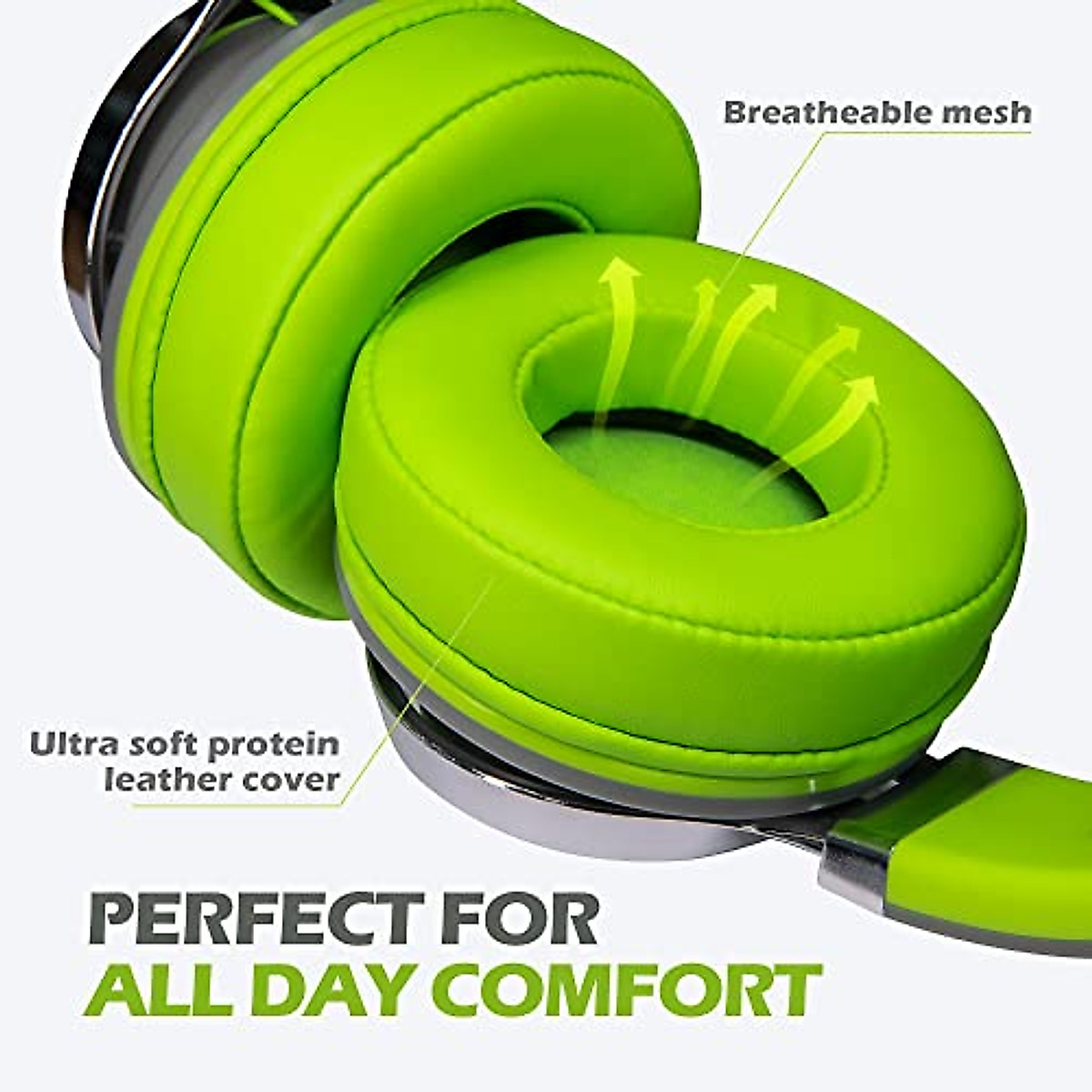 AILIHEN C8 Foldable Wired Headphones with Microphone and Volume Control for Cellphones Tablets Chromebook Smartphones Laptop Computer PC Mp3/4 (Grey/Green)
