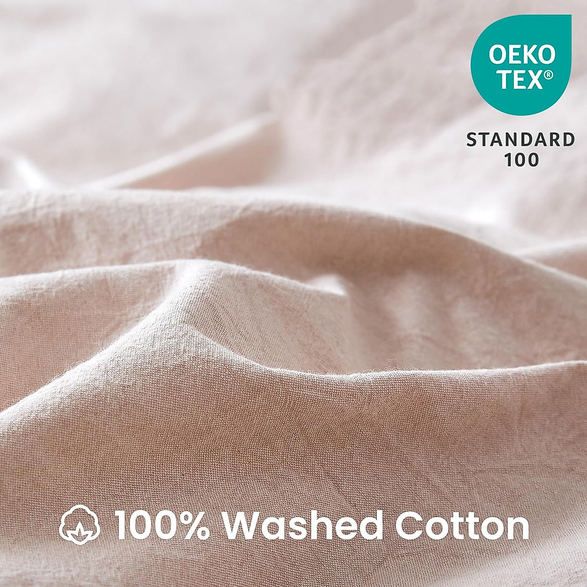 BISELINA 100% Washed Cotton Duvet Cover Set 3pcs with Bowknot Ties Strap Solid Color Linen Like Textured Durable Breathable Soft Comfy Chic Bedding (King, Pale Pink)