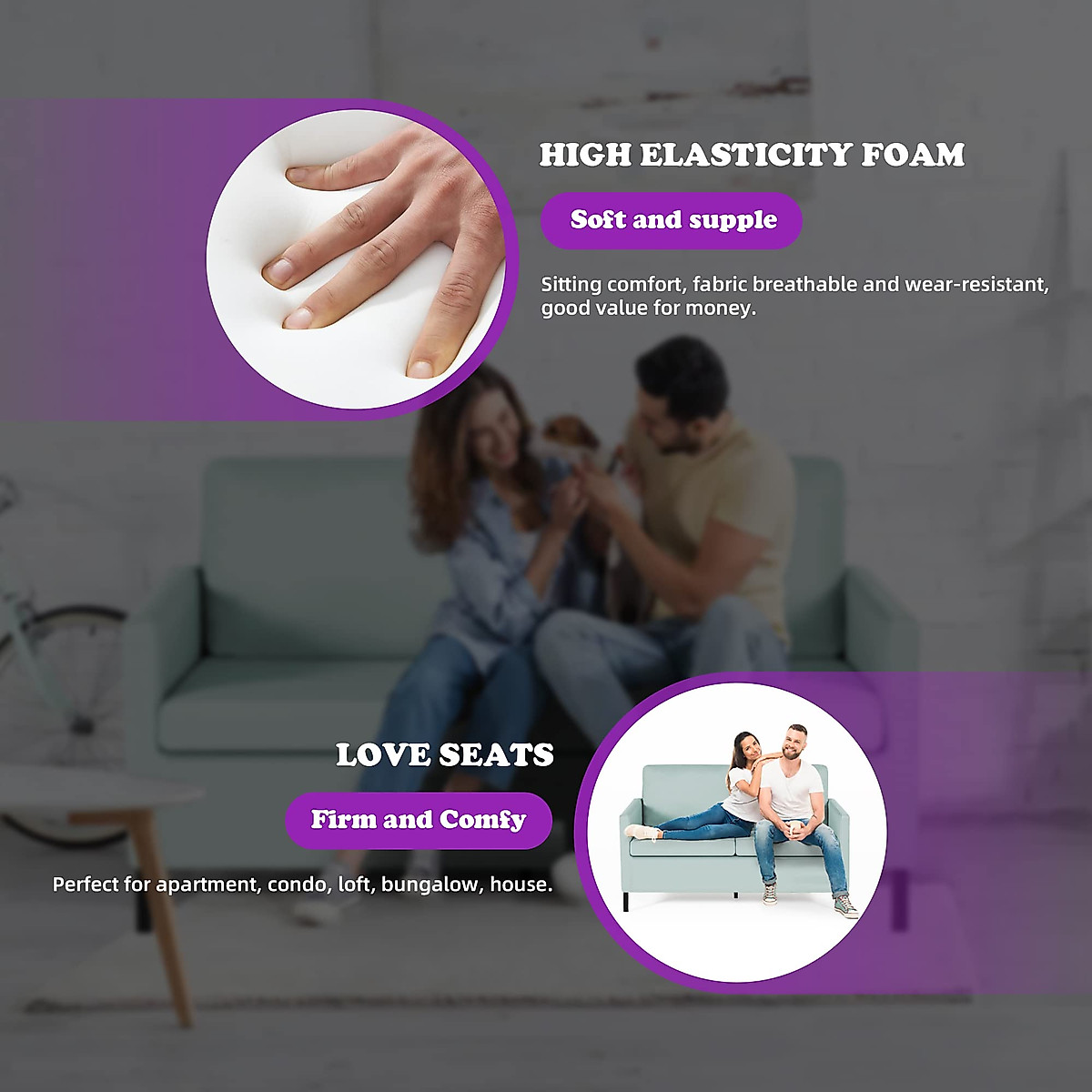 TYBOATLE 51" W Linen Fabric Upholstered Modern Loveseat Sofa Couch for Living Room, Love Seats 2-Seater Furniture w/Iron Legs for Compact Space, Apartment, Bedroom, Dorm, Office, Aqua Blue