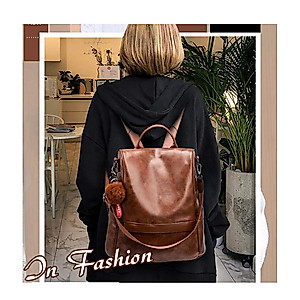 NAITOKE Women Backpack Purse PU Leather Anti-theft Lightweight Ladies Travel Backpack,6766-Brown