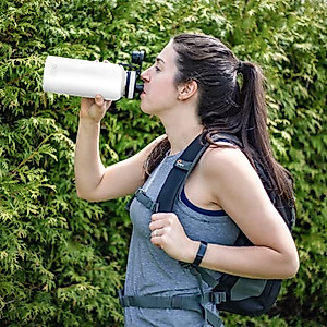 BOZ Stainless Steel Water Bottle XL (1 L / 32oz) Wide Mouth, BPA Free, Vacuum Double Wall Insulated (Ivory White)