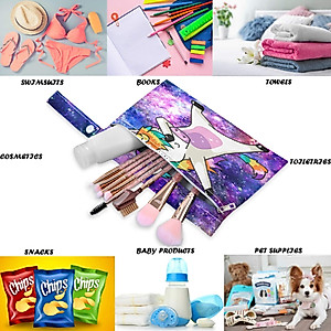 visesunny Fun Unicorn Galaxy Night Print 2Pcs Wet Bag with Zippered Pockets Washable Reusable Roomy for Travel,Beach,Pool,Daycare,Stroller,Diapers,Dirty Gym Clothes, Wet Swimsuits, Toiletries