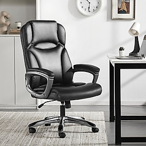SOMEET Office Executive Chair, Ergonomic Adjustable High Back Leather Office Chair with Padded Armrest, Big and Tall Office Chair with Swivel Rolling Wheels, Home Desk Chairs for Working Study Black