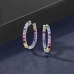 Ross-Simons Gemstone Hoop Earrings in Sterling Silver