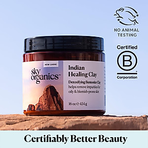 Sky Organics - Indian Healing Clay, 16 oz - Detoxifying Bentonite Clay Powder - Exfoliating Face Mask - Pore Cleaner - Combination & Oily Skin - Natural, Vegan & Cruelty Free - Skin Care