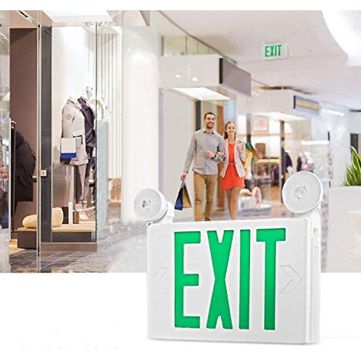 EXITLUX 2 Pack Green Led Exit Sign with Emergency Lighting Battery Backp -Two LED Adjustable Head -120V/277V-UL Listed-Exit Lighting -Dual LED Lamp ABS Fire Resistance for Power Failure.