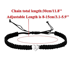 14KWhite Gold Plated Initial Heart String Bracelets for Women Men Teen Girls Boys Handmade Rope Braided Bracelet Minimalist Jewelry Matching Couple Bracelets (A, One Size)