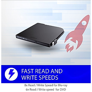 BUFFALO MediaStation Portable Blu-ray Drive/External, Plays and Burns Blu-Rays, DVDs, and CDs with USB Connection. Compatible with Laptop, Desktop PC and Mac.