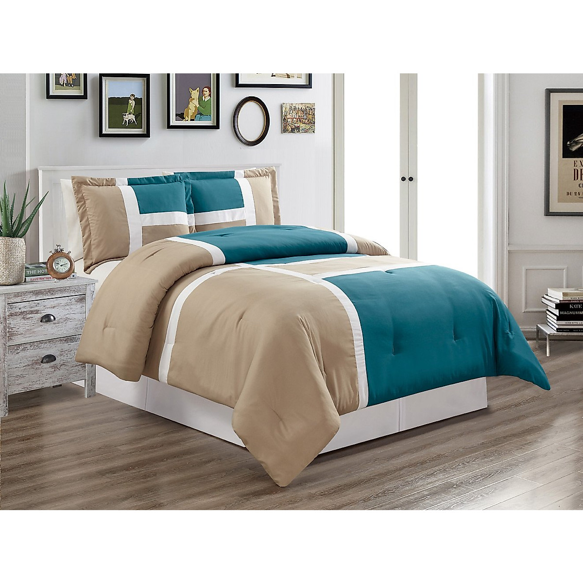 GrandLinen 3-Piece Teal Blue/Grey/White Color Stripe Duvet Cover Set, Queen Size Includes 1 Cover and 2 Shams - Brushed Microfiber - Luxury, Ultra Soft and Durable