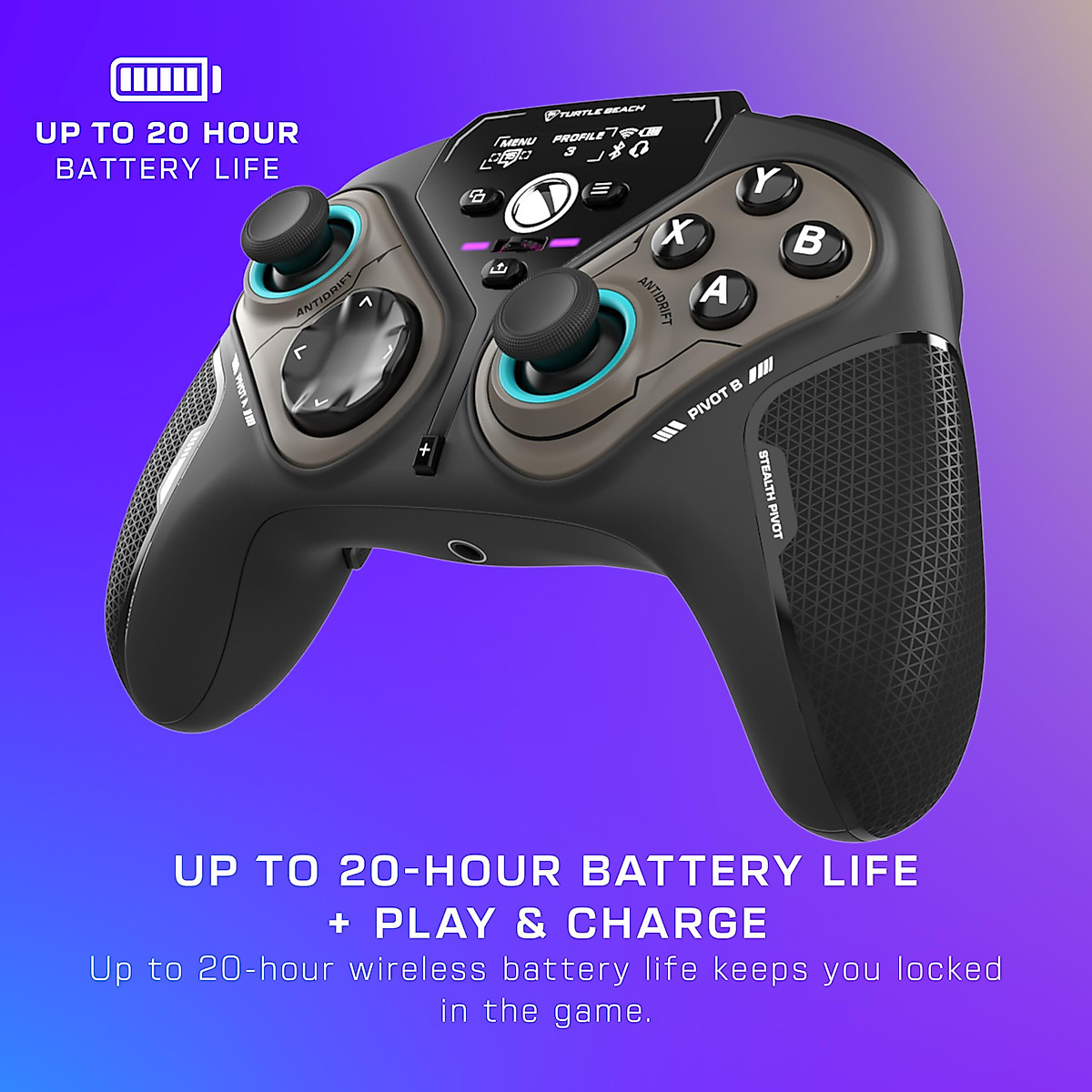 Turtle Beach Stealth Pivot Wireless Smart Game Controller Officially Licensed for Windows PC – Rotating Modules, Display Dashboard, Hall-Effect Sticks, Remappable Buttons, Bluetooth, 20-Hour Battery