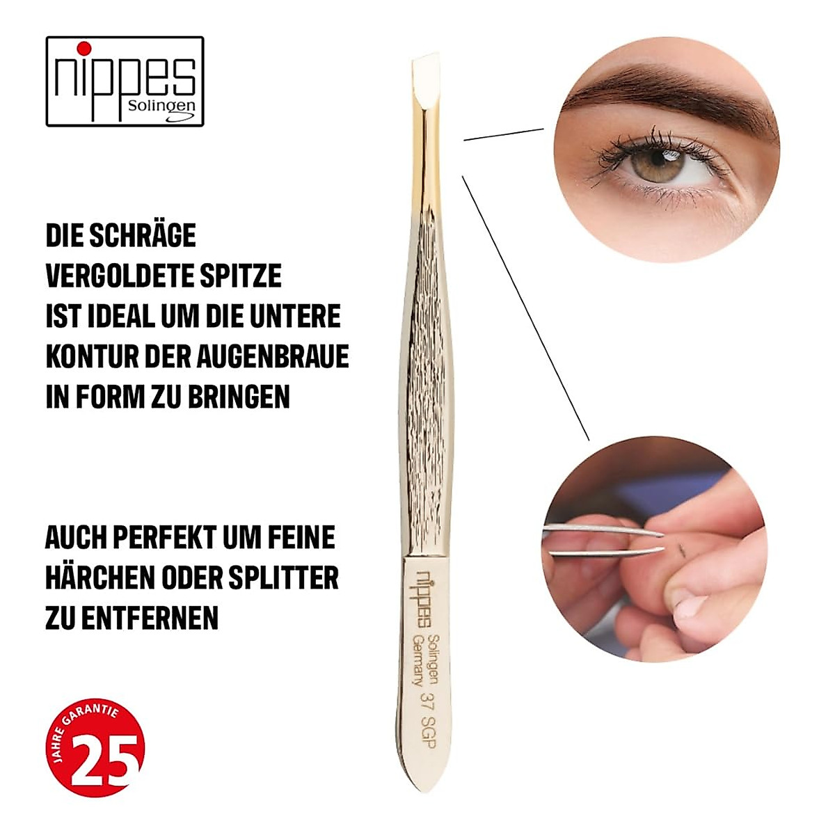 Nippes Solingen Tweezers 37SGP 9 cm for removing fine hairs nickel plated steel