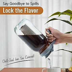 Cold Brew Coffee Maker Mason Jar 64oz, Durable Thick Glass Cold Brew Pitcher Flip Cap Spout Lid w/Handle, Heavy Duty Stainless Steel Filter, Lemonade, Ice Tea Pitcher, Homemade Fruit Drinks Container