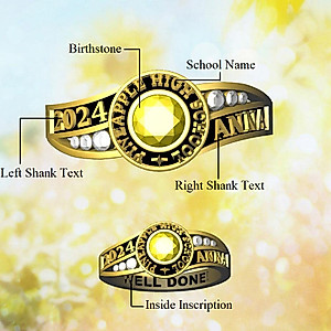 JNJ Women's Class Ring, personalized for high school and college graduates, Sterling Silver, Birthstone Class Rings (Platinum)