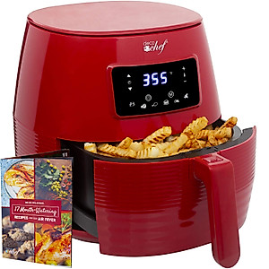 Deco Chef 5.8QT (19.3 Cup) Digital Electric Air Fryer with Accessories and Cookbook- Air Frying, Roasting, Baking, Crisping, and Reheating for Healthier and Faster Cooking (Red)
