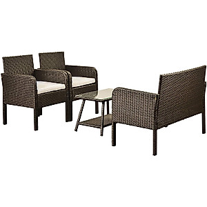 STP-Y4 Pieces Outdoor Patio Furniture Set All-Weather Wicker Sofa Set Rattan Chair with Tempered Glass Table, Cushioned Seats Conversation Sets, Blue (Color : Beige)