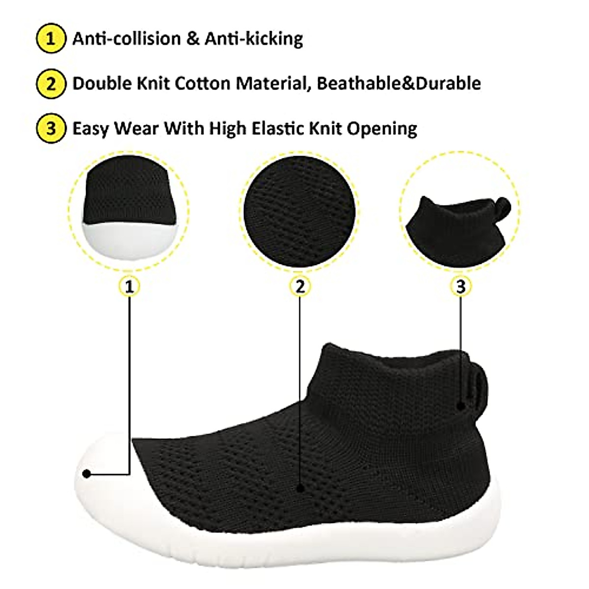 SEBELLST Baby Boy Girl Sneakers Toddler Infant First Walking Shoes Non-Skid Indoor Baby Sneakers Soft Sole Non Slip Cotton Mesh Breathable Lightweight Baby Shoes (Black, 9-12 Months)