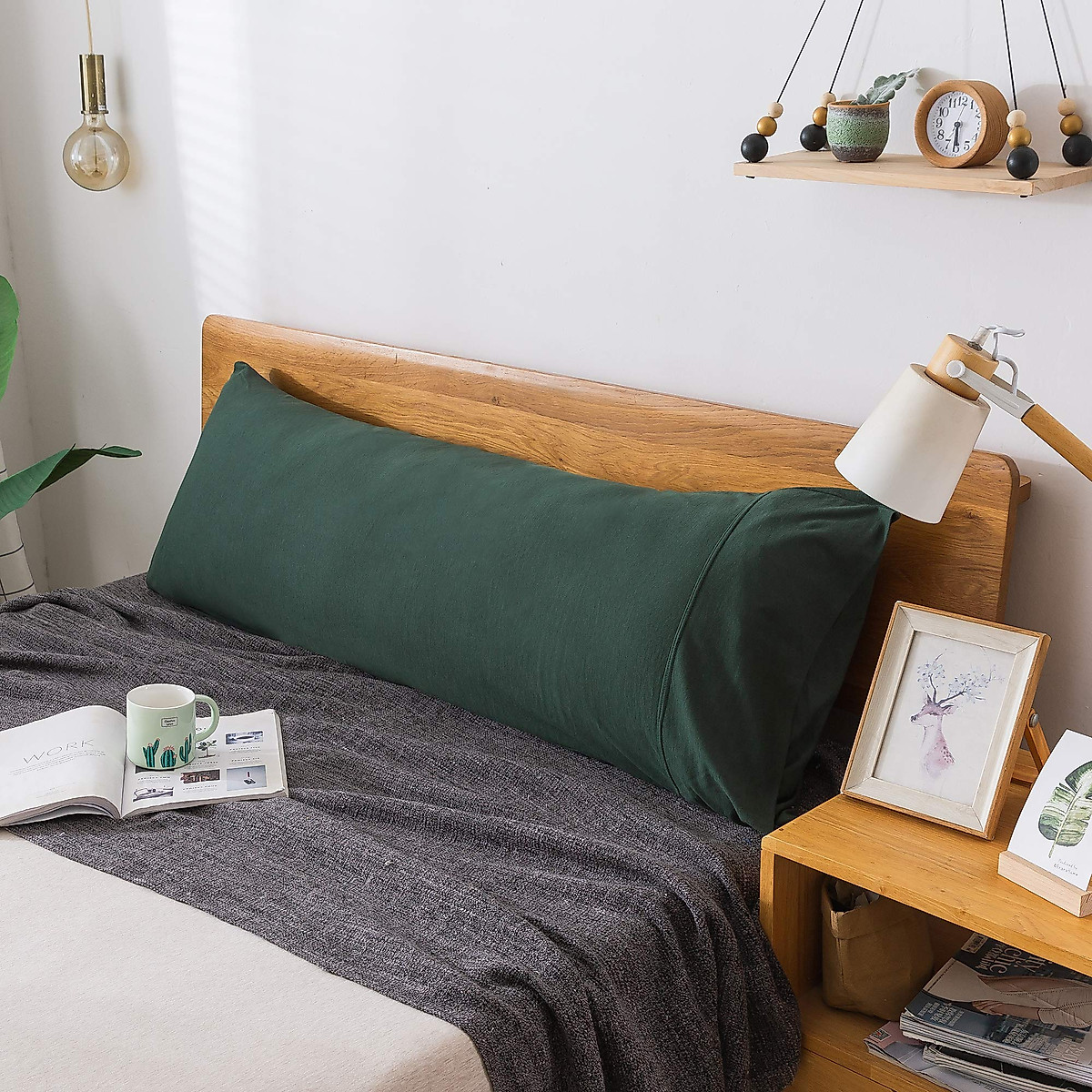 Household 100% Jersey Cotton Pillowcase 20”x54”-Light Weight, Comfortable, Super Soft Pillow Case with Envelope Closure Extremely Durable(Dark Green, Body Size Pillowcase)