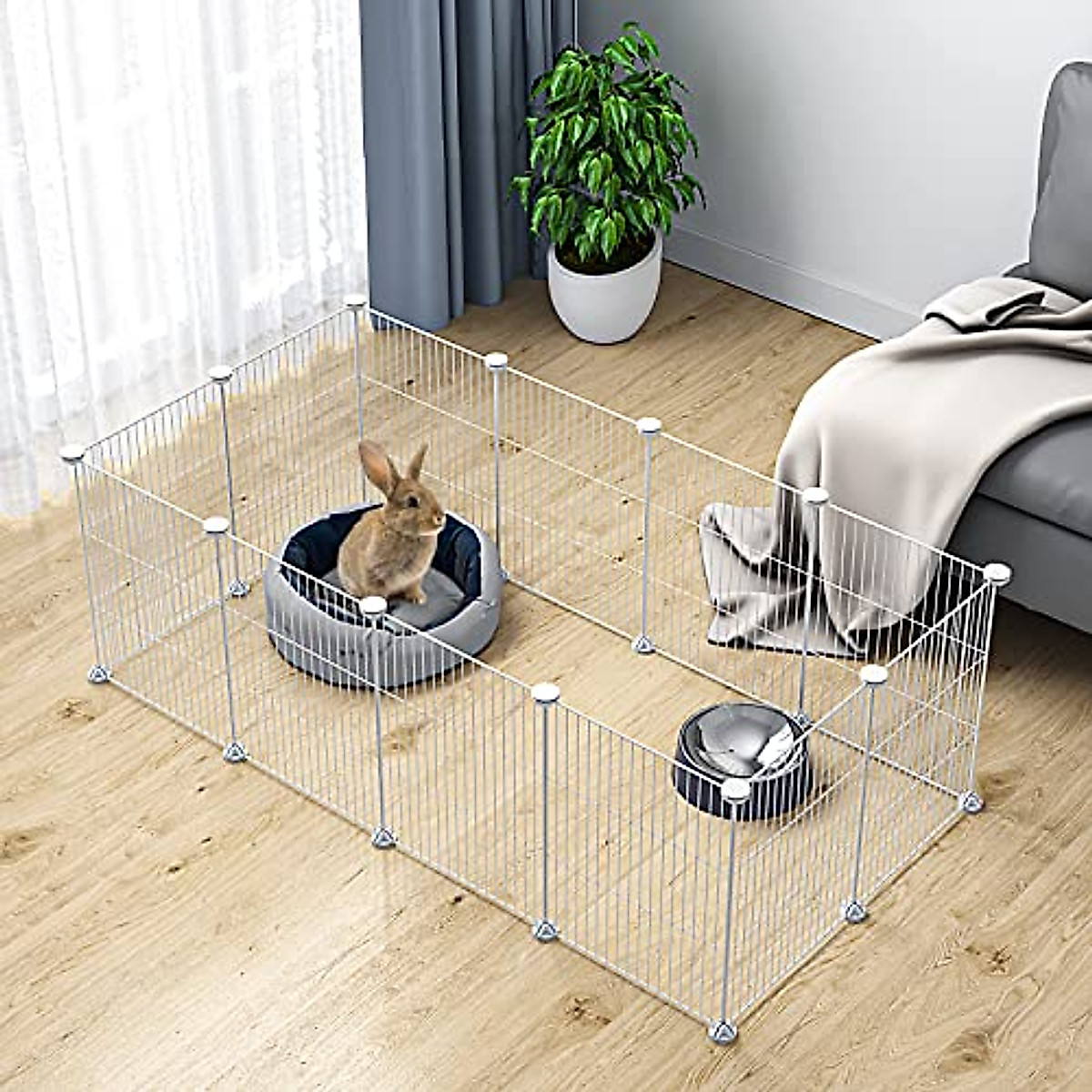 GIMTRR Pet Playpen, White Puppy Fence Portable Small Animals Cage, DIY Wire Dog Playpen Metal Yard Fence for Guinea Pig, Rabbit, Hamster, Kitten, Turtle, Hedgehog, Indoor Outdoor