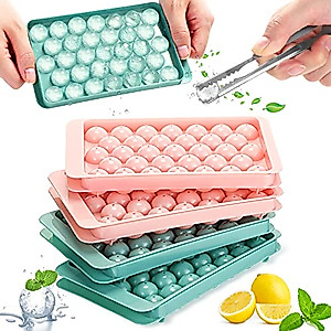 4 Pack Round Ice Cube Tray with Lid Mini Ice Ball Maker Mold Ice Cube Mold Trays Ice Trays for Freezer Sphere Ice Cube Tray Ice Ball Tray Making 132 Pcs Sphere and Ice Tong (6.69 x 3.94 x 0.79 Inch)