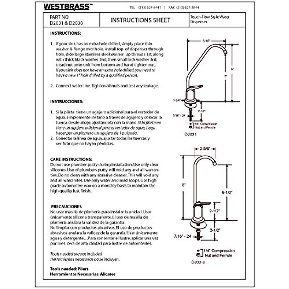 Westbrass D2031-NL-62 8" Touch-Flo Style Pure Cold Water Dispenser Faucet, Matte Black