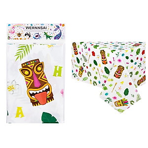 WERNNSAI Hawaiian Luau Table Covers - 54” x 108” Disposable Plastic Tablecloth Aloha Tiki Party Supplies Summer Pool Tropical Party Decorations