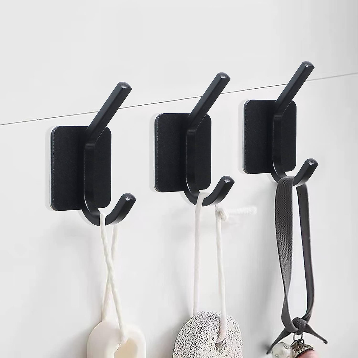 VAEHOLD 6PACK Adhesive Hooks, Heavy Duty Wall Hooks Aluminum Hooks for Hanging Coat, Hat, Towel, Robe, Key, Clothes, Closet Hook Wall Mount for Home, Kitchen, Bathroom，Office (Black)