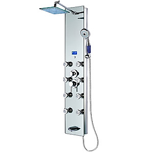 Blue Ocean 52" Aluminum SPA392M Shower Panel Column Tower with Rainfall Shower Head, 8 Multi-functional Nozzles