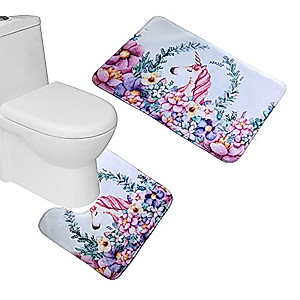 Amagical 3 Pieces Shower Curtain Set Bathroom Mat Set Unicorn Printed Bath Mat + Contour Mat + Shower Curtain + 12 Hooks