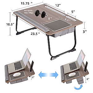 OMUMUO Laptop Desk, 3 in 1 Lap Desk with Cushion 17 inch Laptop Desk,Foldable Adjustable Height, with Mouse pad Wrist Rest Card Slot for iPad Mobile Phone,Lap Desk for Bed Couch