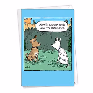 NobleWorks - Funny Anniversary Card with Envelope - Cartoon Marriage Humor, Spouse Notecard for Anniversary - Half Hear C7250ANG