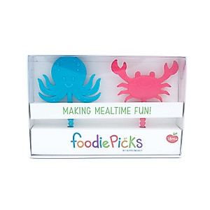 BapronBaby Sea Life Foodie Picks (2 Pack - Crab & Octopus) - Toddlers + Preschoolers Utensils - BPA Free - Dishwasher Safe - Self Feeding - 18 Months+
