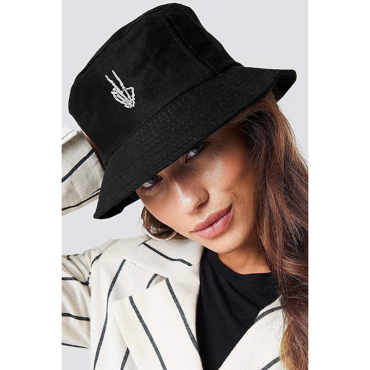 XYIYI Skull Finger Black Embroidery Bucket Hat Cotton Beach Fisherman Hats for Women Girls