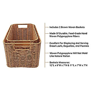KOVOT Storage Woven Baskets Wicker Storage | Set of 2 Poly-Wicker Storage Baskets with Built-in Carry Handles | Laundry Storage Pantry Baskets Woven Polypropylene | 12"L x 8"W x 7"H & 11"L x 7"W x 7"H