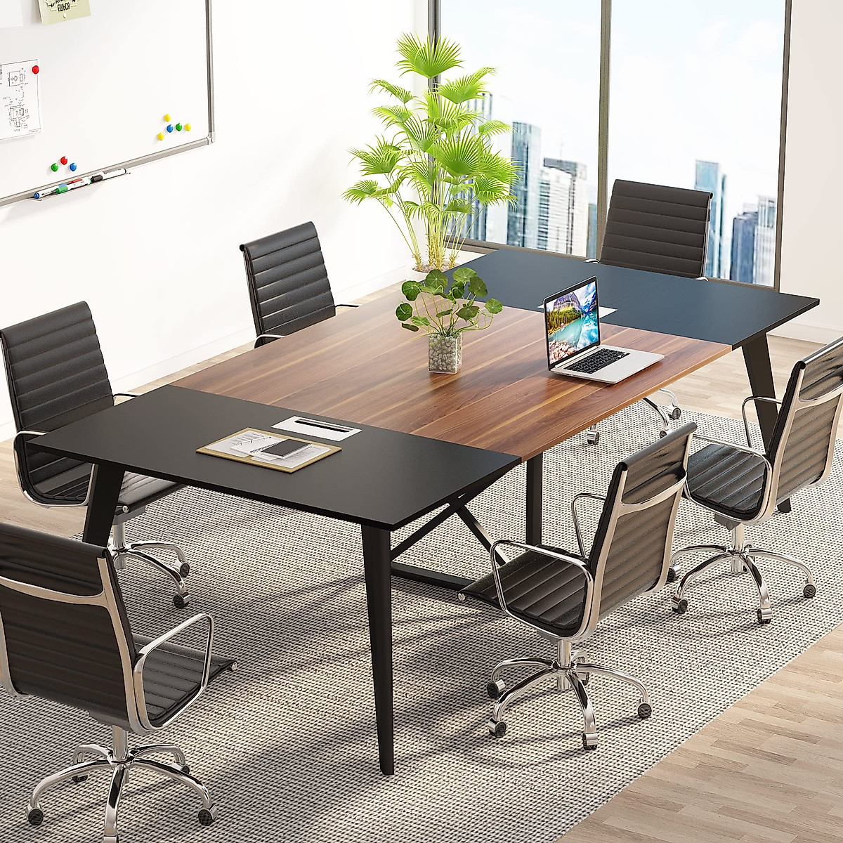 Tribesigns 8FT Conference Table, 94.5L x 47.2W inch Large Modern Meeting Table, Seminar Training Table with Grommet Holes for Office Conference Room