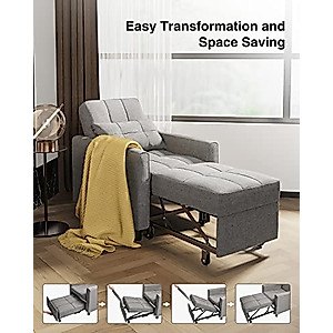 Sleeper Chair Bed, 3-in-1 Convertible Chair Bed, Adjustable Recliner Sofa Bed with Pillow, Multi-Functional Folding Sleeper Chair Bed, Single Bed Chair with Modern Linen Fabric for Apartment, Gray