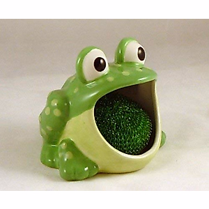 Boston Warehouse 75483 Frog Scrubby Holder with Non-scratch Dish Scrubber, Hand Painted Ceramic