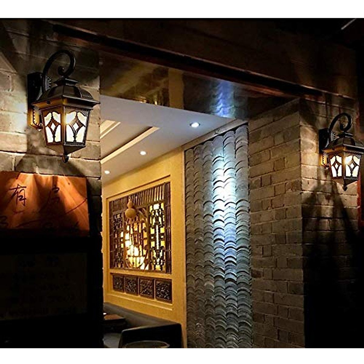 Ksainiy Waterproof Garden Light Retro Glass Lantern Shape Wall Lights Sconce for Yard Home Stairs Patio Garden Driveway Outdoor Decoration Edison Wall Light