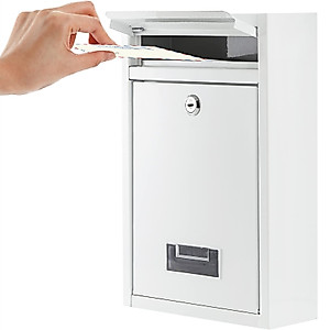 DEAYOU Mailbox with Key Lock, Steel Cover Metal Dropbox for Envelope, Letter, Home, Office Business, White