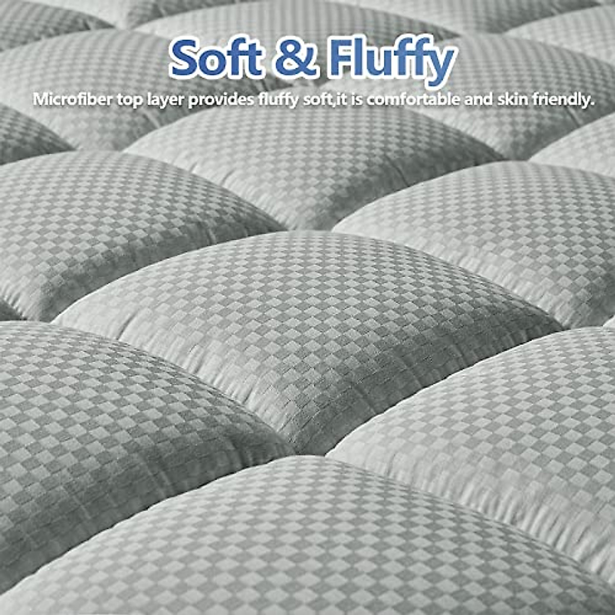 MATBEBY Bedding Quilted Fitted Queen Mattress Pad Cooling Breathable Fluffy Soft Mattress Pad Stretches up to 21 Inch Deep, Queen Size, Light Grey, Mattress Topper Mattress Protector
