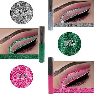Edanta Glitter Liquid Eyeliner Shimmer Eye Liner Colorful Eye Makeup Metallic Eyeliner Cosmetics Make Up for Parties Cosplay Eye Makeup Pack of 1 (Green 7#)